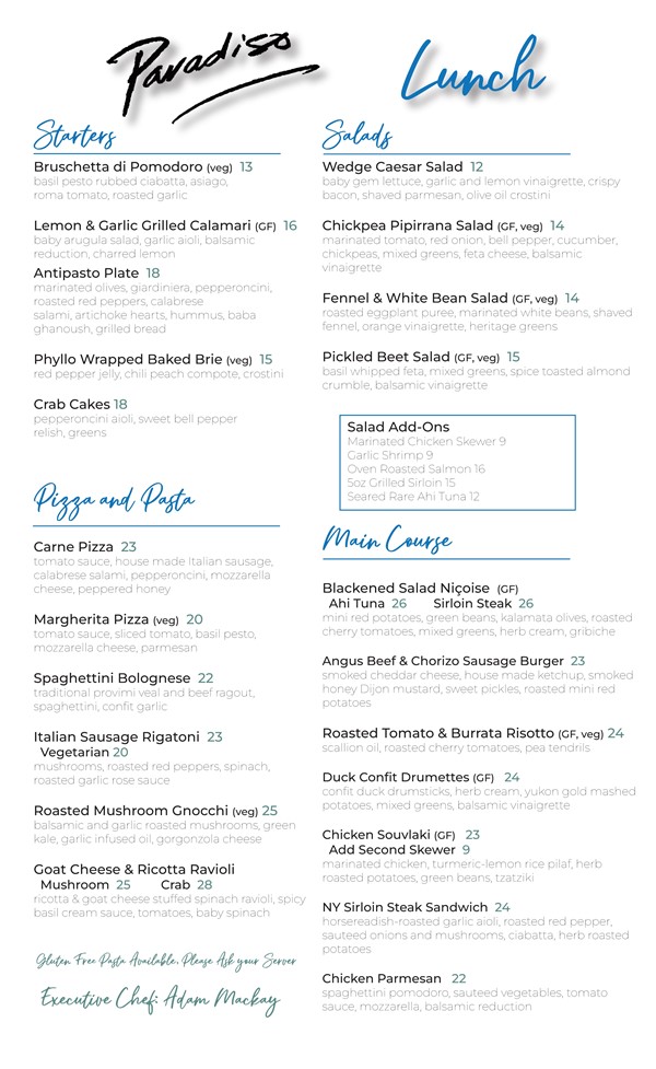 Dine In Menu